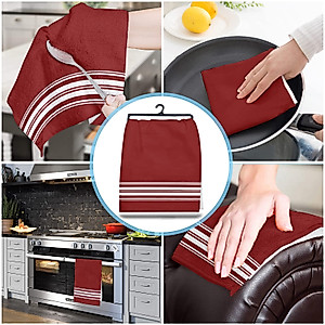 Kitchen Towel Set, Red White Stripe Fast Drying Microfiber Kitchen Towels Dish Cloths, Tea Towels/Bar Towels/Hand Towels Country Farmhouse Modern Rustic (Set of 4, 18x28 Inch)