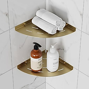LFBA 2 Pack Corner Shower Shelves 304 Stainless Steel Brushed Gold Corner Shelves for Shower 8" Shower Shelves for Inside Shower Corner Drilling Installation