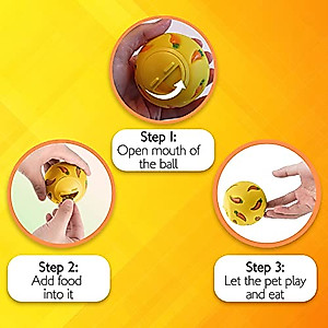 Meric Rabbit & Cat Feeding Ball, Food and Treat Dispenser, Slow Feeder for Bunnies, Physical and Mental Workout for Pets, Exercise Tool, Yellow, 3” (Diameter), 3 Pcs Per Pack 