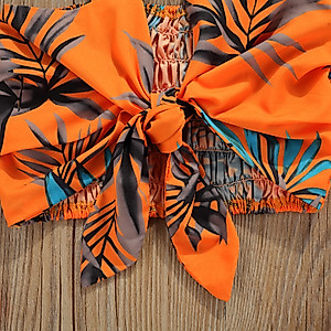 RSRZRCJ Kids Toddler Baby Girl Summer Outfits Strap Bow Cropped Tank Top Ruffle Palm Leaf Shorts Pants 2PCS Clothes Set (Orange+Leaf, 2-3T)