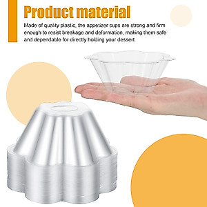 150 Pcs 8.45 oz Clear Plastic Dessert Cups Flower Shape Ice Cream Bowls Flower Dessert Bowls Floral Appetizer Cups Disposable Flower Plastic Bowls for Serving Parfait Fruit Salad Sundae Chocolate
