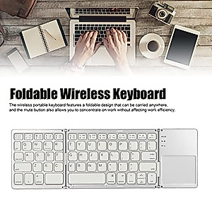 3 Folding Keyboard with Touchpad, 63 Keys Bluetooth 3.0 10m Working Distance Portable Wireless Keyboard for Smartphone Tablet Laptop (Silver White)