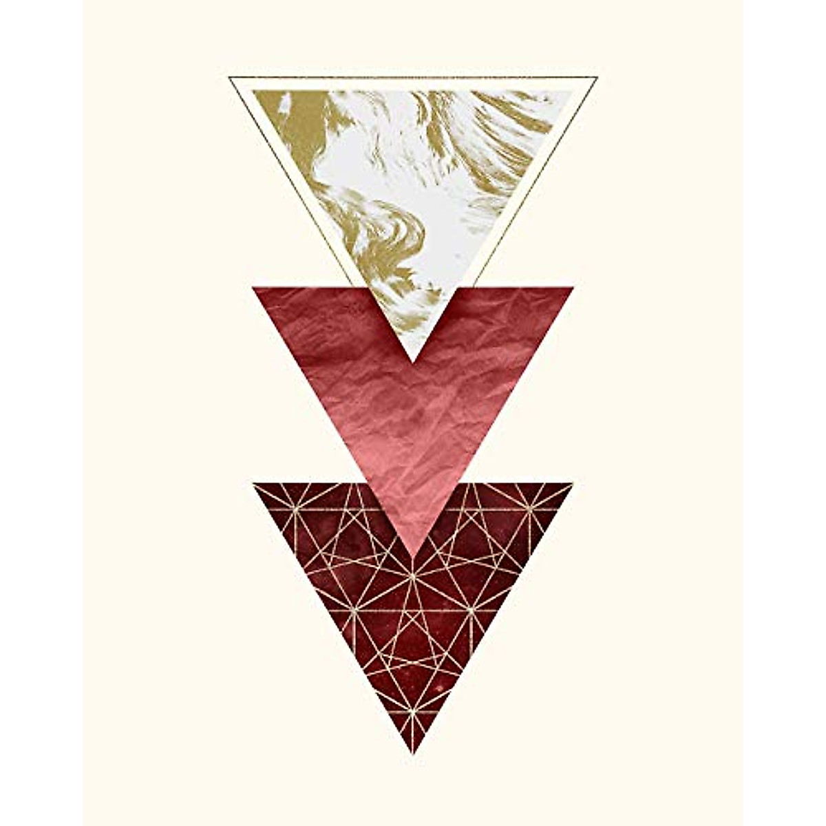 Modern Geometric Abstract Red Gold Wall Art Decor Prints, 4 (8x10) Unframed Photos, Artwork Gifts Under 20 for Home Bathroom Bedroom Office Studio Lounge Architecture Design Student Teacher Fans