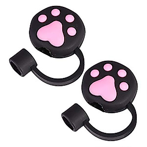 Abaodam 2Pcs Silicone Straw Plugs Straw Tips Cover Straw Protector Caps for Reusable Straw (Black Cat Paw)