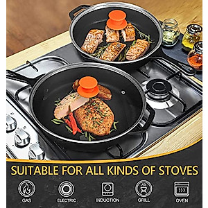 MICHELANGELO Cast Iron Skillet Set 8 Inch & 10 Inch &12 Inch, Preseasoned Cast Iron Skillets With Lid, Iron Skillets for Cooking with Silicone Handle & Scrapers, 8'' & 10" & 12"