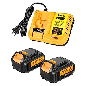 Aoasur DCB112 Battery Charger Replacement for Dewalt Compatible with 12V 20V Max Lithium BatteryDCB120 DCB127 DCB115 DCB118 DCB107 DCB105 DCB102(2 Batteries Included), Red,Yellow