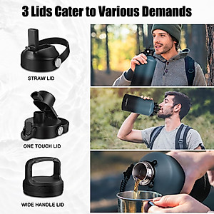 ABOTOCUP 1 Gallon Water Bottle Insulated with Powder Coated, Water Jug 1 Gallon with Straw Lids&Paracord Handle, 128 oz Water Bottle Double Wall Leak-proof BPA Free, Keep Cold-24H & Hot-12H