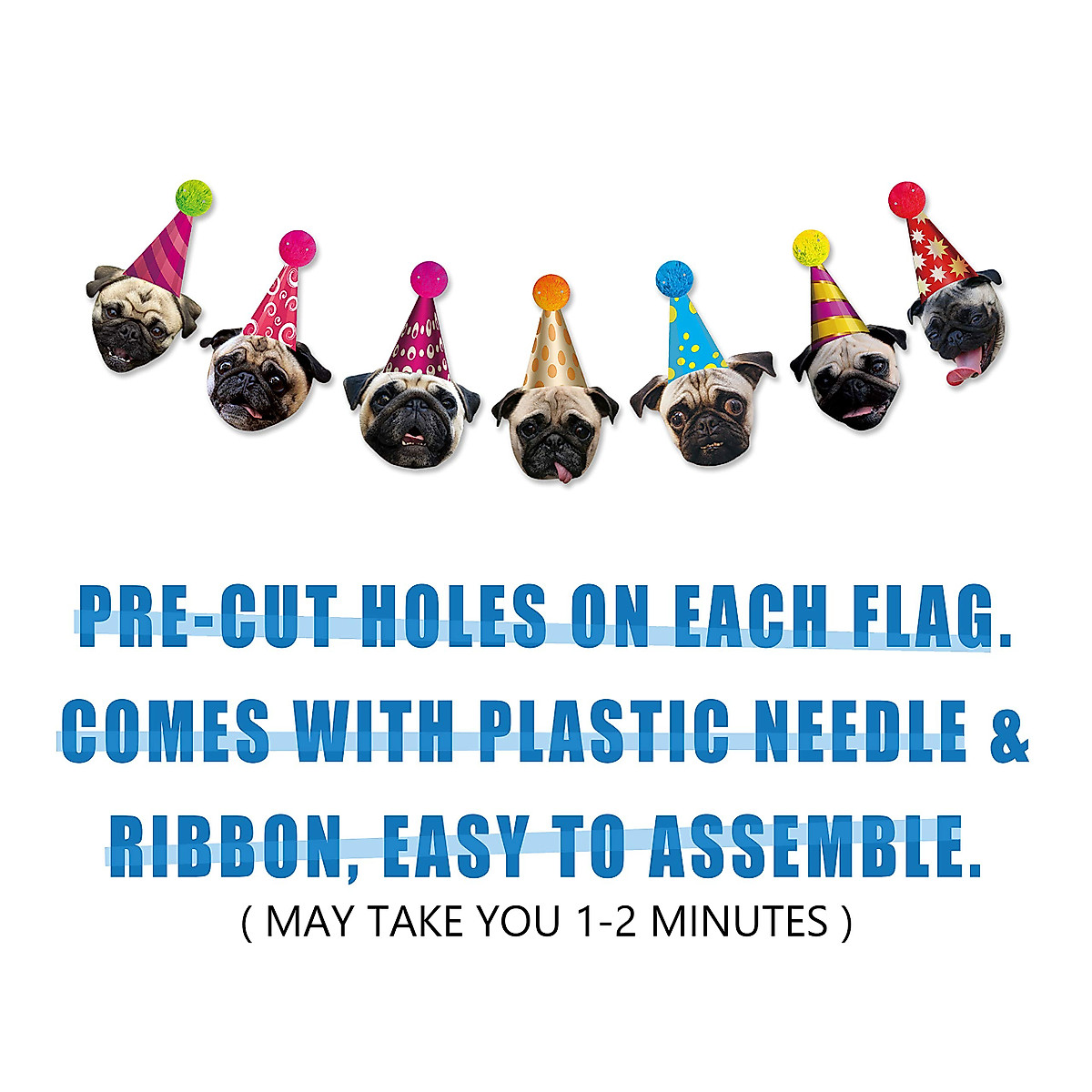 Pug Birthday Garland, Pug Dog Birthday Banner, Pug Bday Party Decoration for Pug Lovers