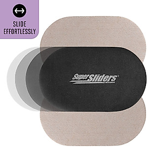 Super Sliders 3 1/2" x 6" Oval Reusable Furniture Sliders for Hard Surfaces - Effortless Moving and Surface Protection, Beige (4 Pack)