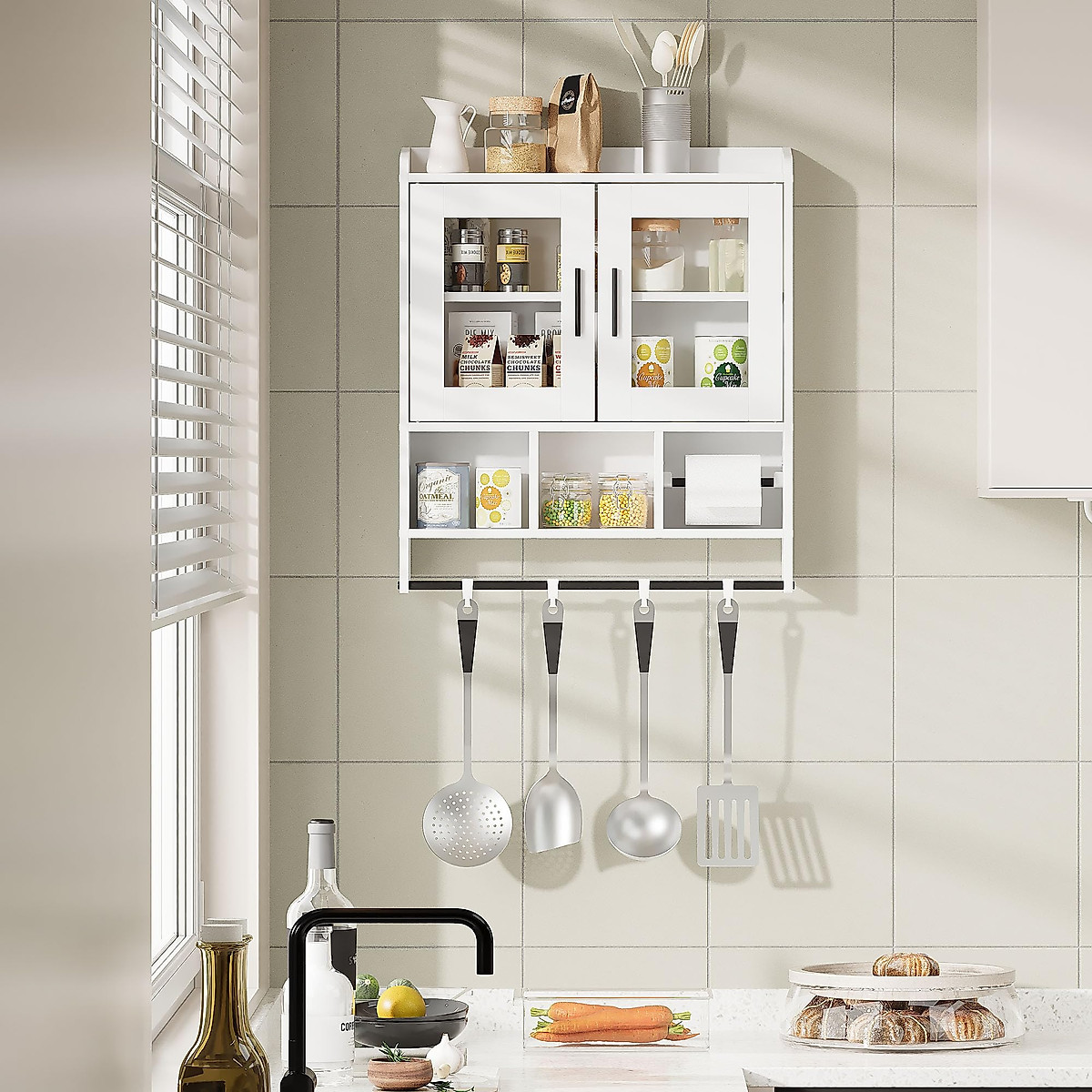 PETKABOO Small Bathroom Storage Cabinet Wall Mounted, Bathroom Wall Cabinet with Towels Bar, Medicine Cabinet with Doors and Adjustable Shelves, Bathroom Cabinet Wall Mounted, Over Toilet Cabinet