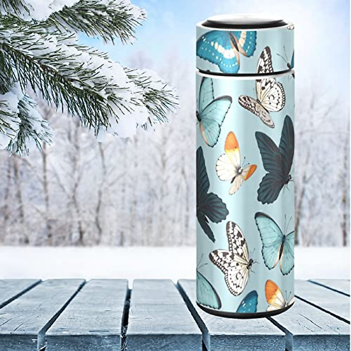 CaTaKu Small Water Bottle 12 oz, Colorful Butterfly Insulated Water Bottle for Water Coffee Tea Stainless Steel Flask Thermos Bottle Reusable Wide Mouth Vacuum Travel Mug