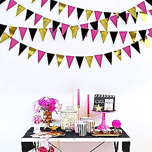 30 Ft Black Hot Pink and Gold Party Decorations Hanging Paper Triangle Banner Bunting Flag Pennant Garland for Birthday Bachelorette Engagement Wedding Baby Bridal Shower Anniversary Party Supplies