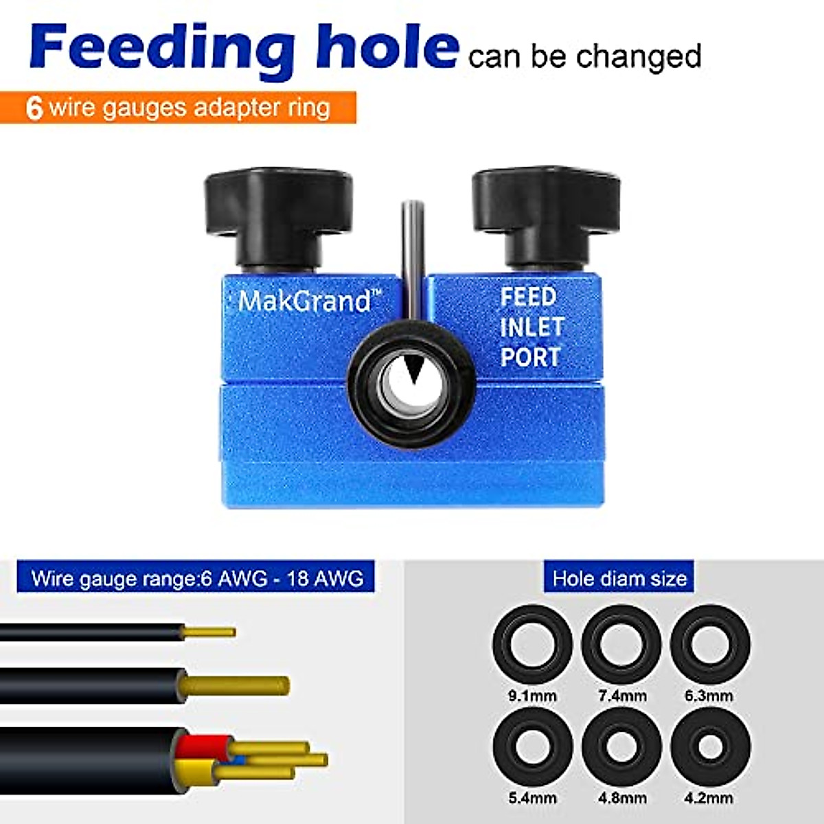 MakGrand Split Wire Stripper Machine, 6 Feed Wire Limiter Size From 6 AWG to 18 AWG, 2 Three-edged Carbide Blades