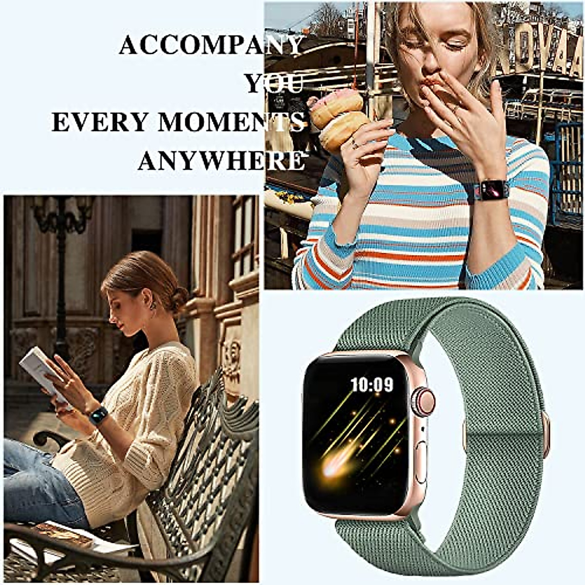 Enjoyselfhub Stretchy Solo Loop Compatible with Apple Watch Band 38mm 40mm 42mm 41mm 44mm 45mm, 6 Pack Nylon Sport iWatch Wristband for Apple Watch Series 8 7 6 5 4 3 2 1 SE Women Men, 38mm Brown