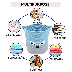 Erumly Cute Cotton Rope Basket, Storage Basket, Baby Laundry Basket, Nursery Organizers and Storage, Baby Hamper, Kids Basket, Toy Bin, Dog Cat Toy Baskets, Baby Gift Basket | 13.7 x 13.7 (Blue)
