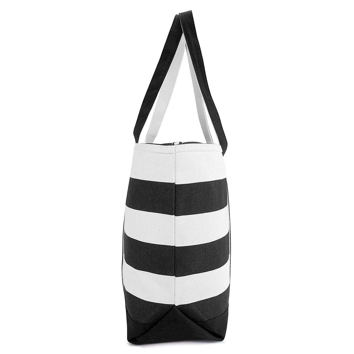 DALIX Striped Boat Bag Premium Cotton Canvas Tote in Black