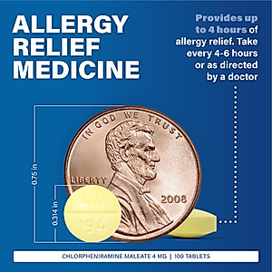 MAJOR Chlorpheniramine 4 Mg Tabs - Chlorpheniramine Maleate 4-Hour Allergy Medicine Tablets - Antihistamine for Sneezing, Itchy and Watery Eyes, Itchy Throat, Runny Nose - 100 Tablets per Bottle