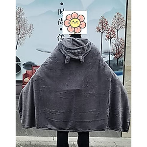 Anime Throw Blanket Flannel Fleece Blanket Cosplay Hooded Cloak Fluffy Shawl Wrap Nap Quilt (67''X35.5'', Gray)