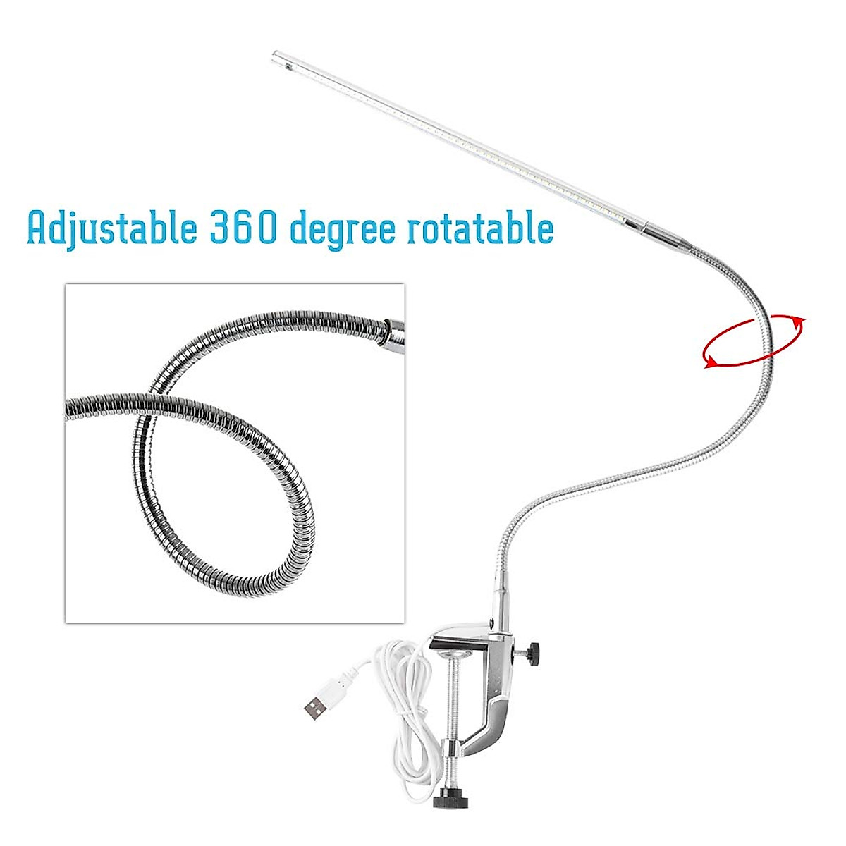 ANGGREK LED Desk Lamp, Adjustable Clip Table Lamps USB for Manicure Tattoo Reading Tattoo Eye-Caring Clamp On Lights for Desk Bed Headboard Computer Piano