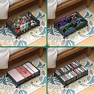 TUMUCUTE Under Bed Storage, Underbed Storage Containers with Wheels, Metal Under the bed storage, Under Bed Storage Organizer for Shoe, Clothes, Blankets, Bedding(2 Pack)