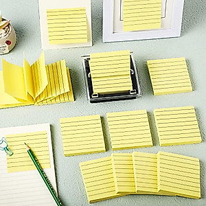 10 Pads Lined Post Notes with Pop up Sticky Note Dispenser Holder 3x3 Inch Clear Top Black Base, Self Stick Notes with Lines Adhesive Ruled Memo Pads Refills, 100 Sheets/pad