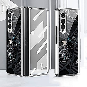 SHIEID Samsung Z Fold 3 Case with Screen Protector, Z Fold 3 Case Ligth Luxury Customization Tempered Glass Phone Case Protective Cover for Samsung Galaxy Z Fold 3 5G, Mechanic