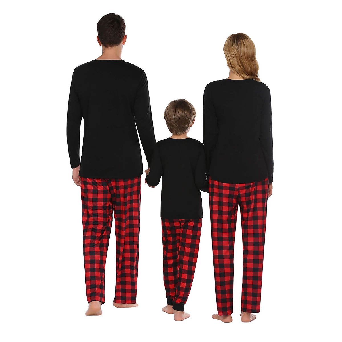 Ekouaer Christmas Pajamas Matching Family Pj Set Long Sleeve Tops and Plaid Pants for Sleepwear Soft Loungewear Pjs Black Plaid, L