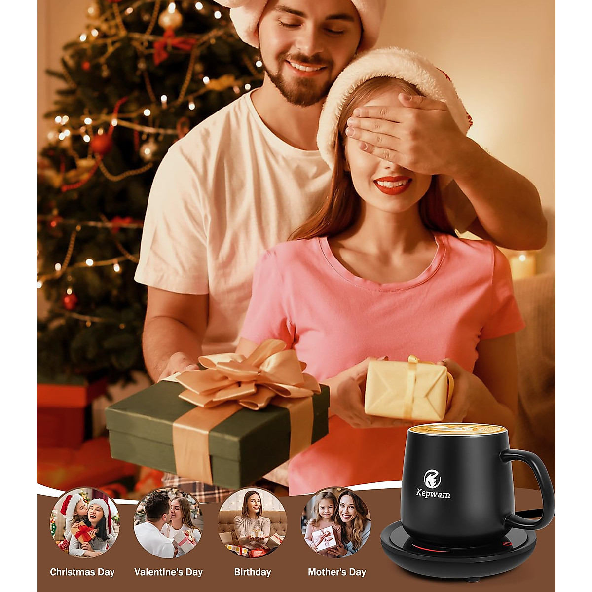 Coffee Mug Warmer & Mug Set with 2 Temp Settings, Coffee Lovers Present for Women Men, Coffee Cup Warmer with Auto Shut Off, Coffee Warmer for Christmas Day, Birthday, Valentine's Day Present