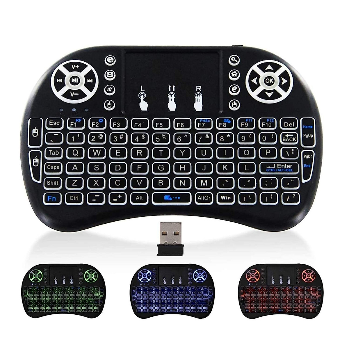 3 Pack Wireless Mini Keyboard and touchpad Mouse 2.4GHz Backlit Universal Remote Controller for Gaming Rechargeable Li-ion Battery for Google Android TV Xbox, PS3, PC, Windows Roku iptv Gaming