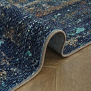 VK Living Washable Rug 5x7 Modern Abstract Machine Washable Area Rugs Anti Slip Backing Washable Rugs for Living Room, Bedroom, Home Decor, Blue