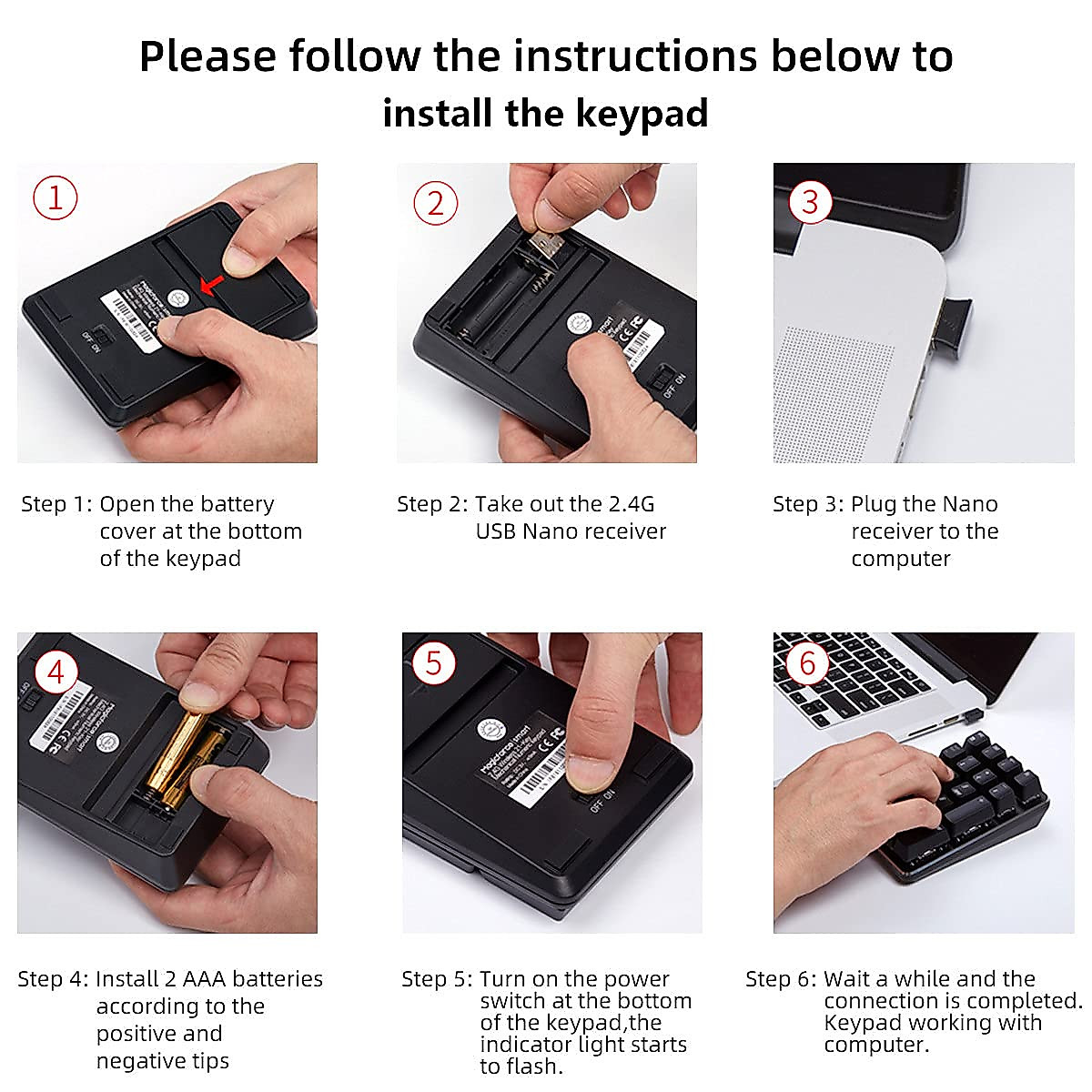 Qisan 2.4G Wireless Mechanical Numeric Keypad Cherry MX Brown Switch Gaming Keypad 21 Keys Mini Numpad Portable Keypad Extended Layout Black Magicforce