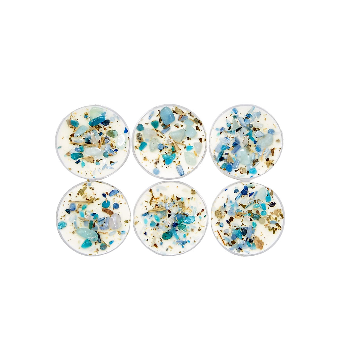 Throat Chakra Candle by New Moon Beginnings - Chakra Candles - Dried Flower, Herb, & Crystal Candles - Aromatherapy Candles - Soy Candle - Set of 6 Tealights