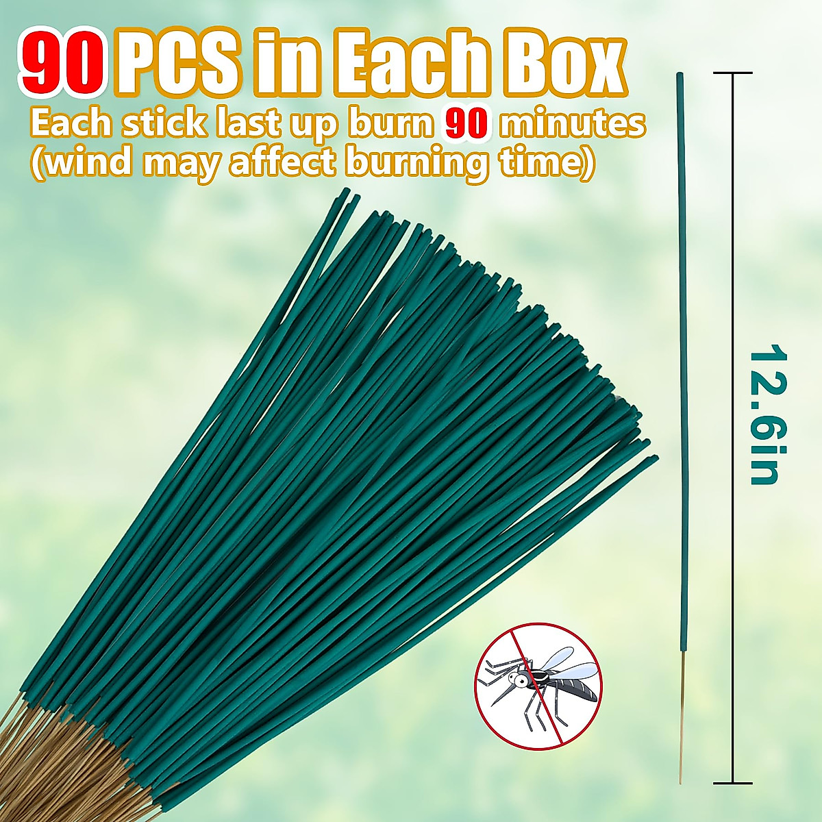 Mosquito Repellent Incense Sticks 90 Pcs, Plant Repellent Incense Stick with Citronella Outdoor, Deet Free Natural Mosquitoes Killer for Camping, Indoor