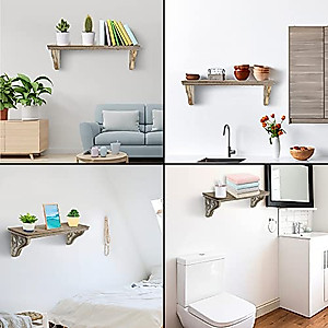 ZONECYTD Rustic 24 inch Long Wood Floating Shelves for Wall, Hanging Farmhouse Large Set of 2 Boho Bedroom Bathroom Kitchen Storage Mounted Wall Shelf with Wooden Bead, Brown