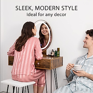 VIVOHOME Industrial Vanity Set with 3-Color Lighted Mirror and Acrylic Makeup Organizer, Dressing Table with PU Cushioned Stool