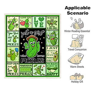 TRIKPTEY Pickle Blanket, Pickles Gifts for Kids, Pickle Blanket for Pickles Lover, Just A Girl Who Loves Pickles Throw Blankets, Funny Pickle Gifts Blanket for for Living Room Bed Sofa Couch 60”x50”