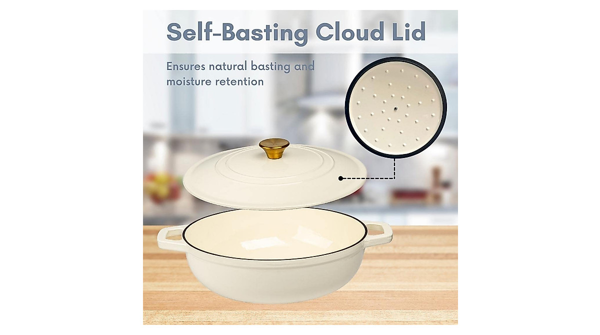 Lexi Home Enameled 5 Qt. Cast Iron Dutch Oven - Cream