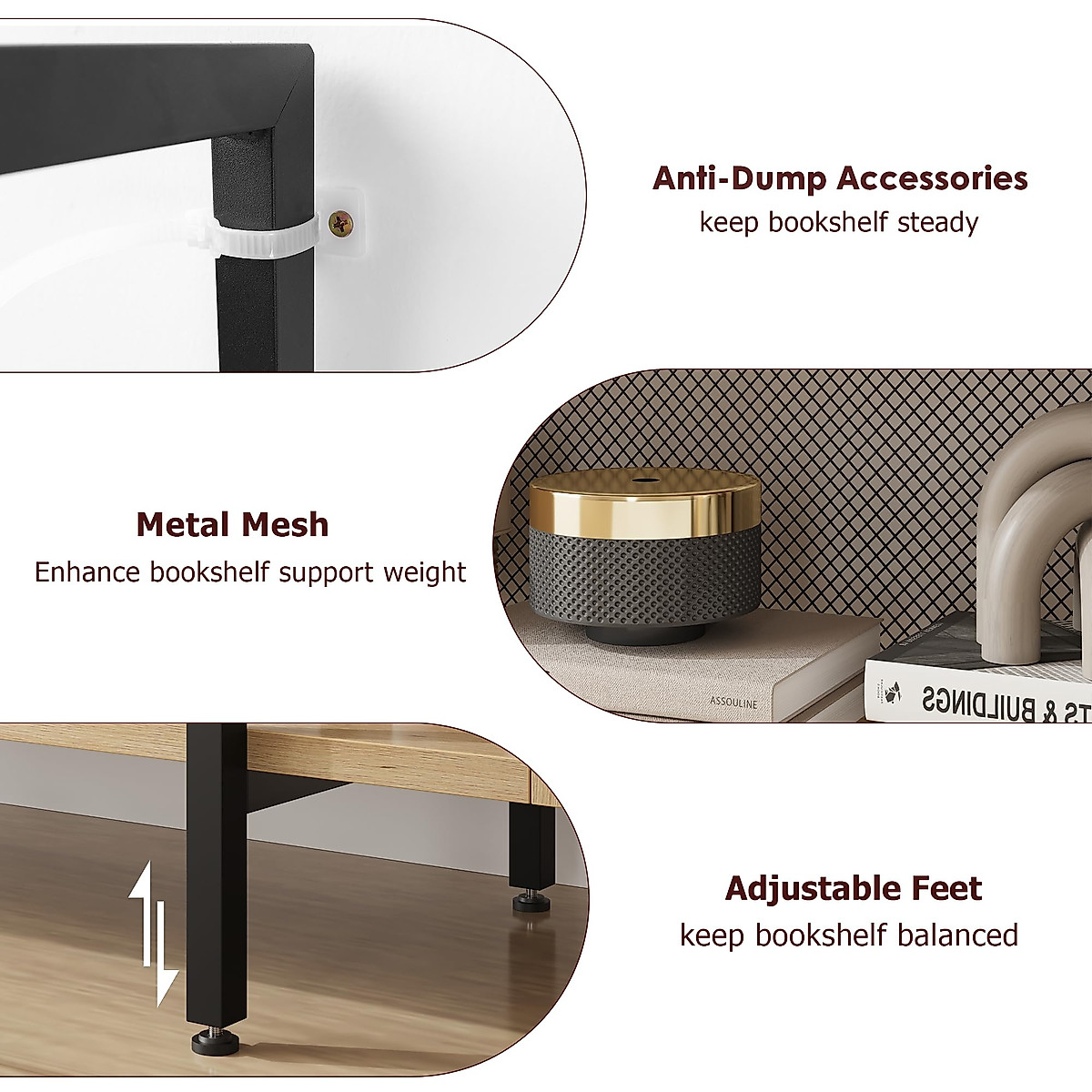 IDEALHOUSE 6 Tier Bookshelf with Storage, 71.3 Inch Tall Industrial Book Shelf with Open Display Bookshelves, 6 Shelf Bookcase with Metal Frame for Living Room, Bedroom and Home Office-Burlywood