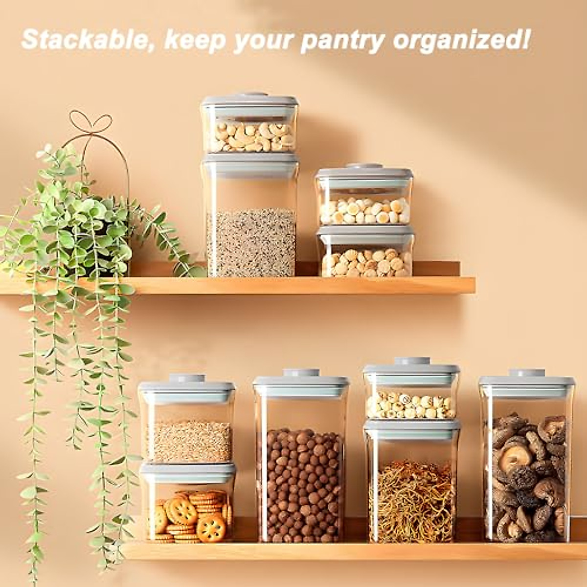 Kahyeets Pop Food Storage Containers with Lids Airtight Spaghetti Container with Labels Pasta Organizer for Kitchen Pantry Cereal Snack Flour Sugar Coffee (12pcs)