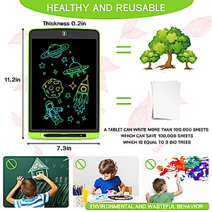 STREET WALK LCD Writing Tablet for Kids,12 Inch Colorful Educational Drawing Tablet, Erasable Reusable Electronic Writing Board, Toddler Doodle Board, Learning Toy Gift for Boys Girls Ages 3-8(Green)