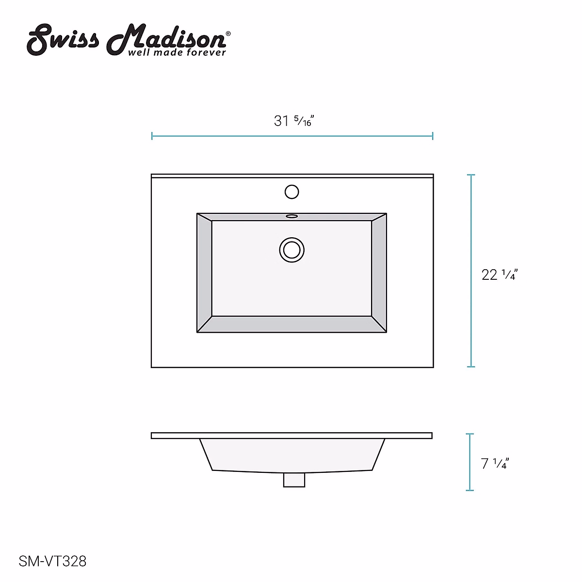 Swiss Madison Well Made Forever SM-VT328 Voltaire Vanity Top Sink, Glossy White