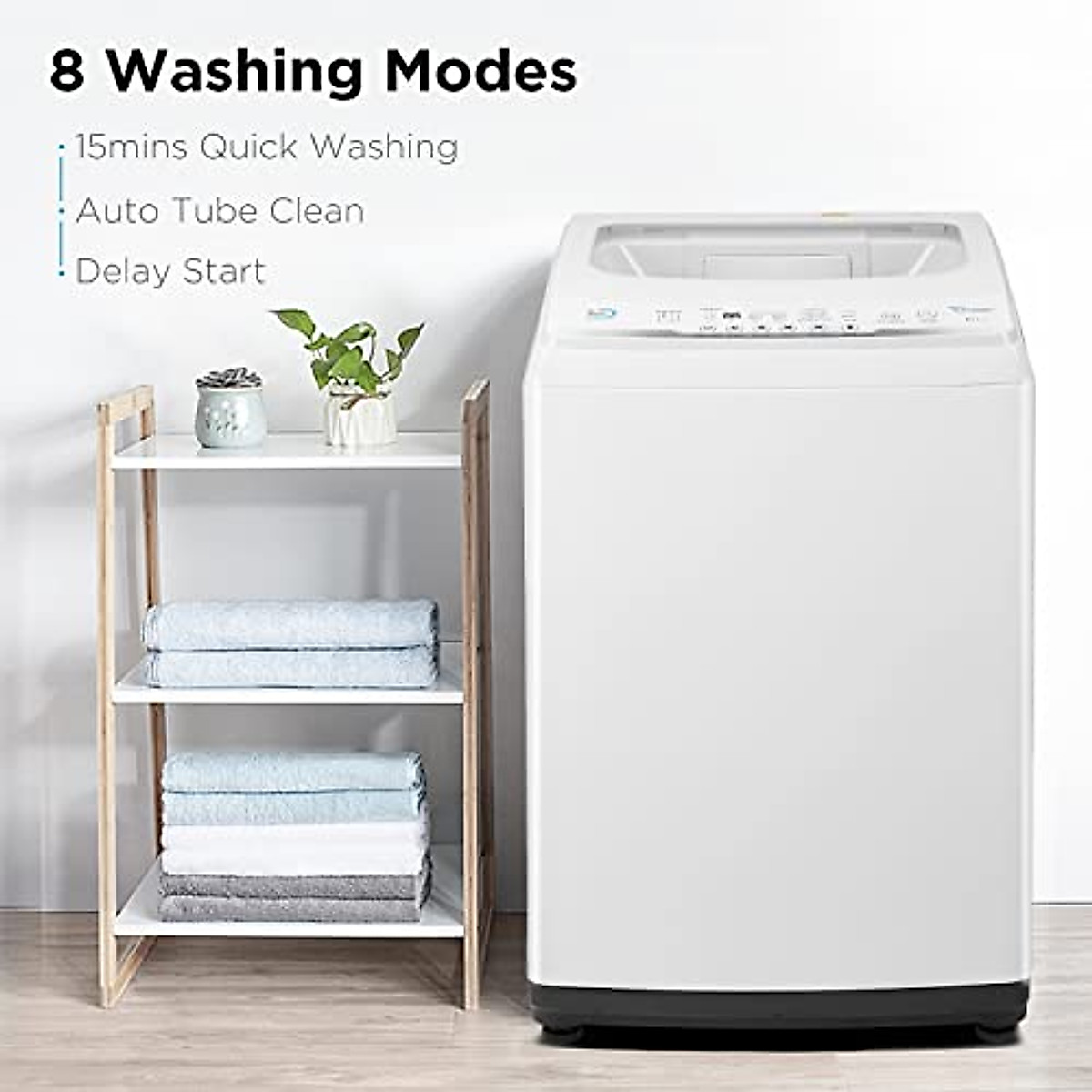 Smileader Portable Washing Machine, 2.0 Cu.Ft. Compact Washer with Fast Cleaning System, 8 Automatic Washing Programs, LED Display, for RV, Apartment, Kitchen, Glacier White