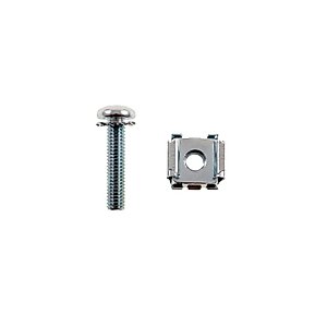 CablesAndKits Rack Mount Cage Nuts with Screws, 10-32, Qty 100. Cage Nuts and Screws for use in equipment racks that have square mounting holes and use clip in style cage nuts. 100 Cage Nuts and 100