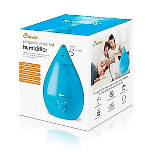 Crane Ultrasonic Cool Mist Humidifier for Bedroom, Baby Nursery, Kids Room, Plants, or Office, Large 1 Gallon Tank, Filter Optional, Aqua