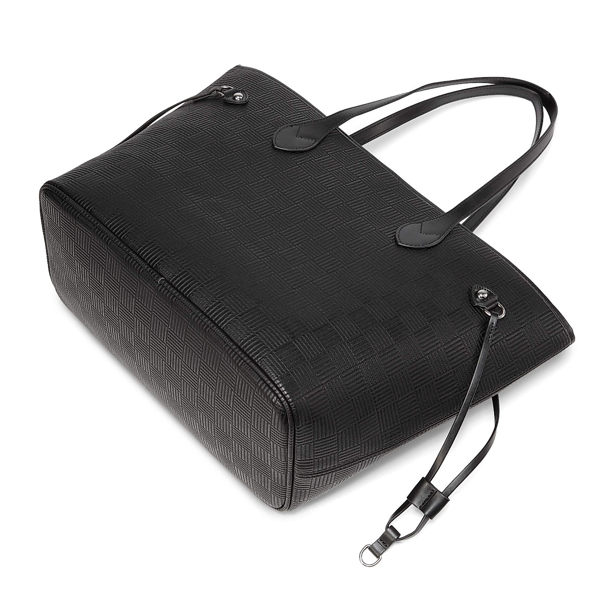 Daisy Rose Tote Shoulder Travel Bag & Matching Clutch PU Vegan Leather - Black Check