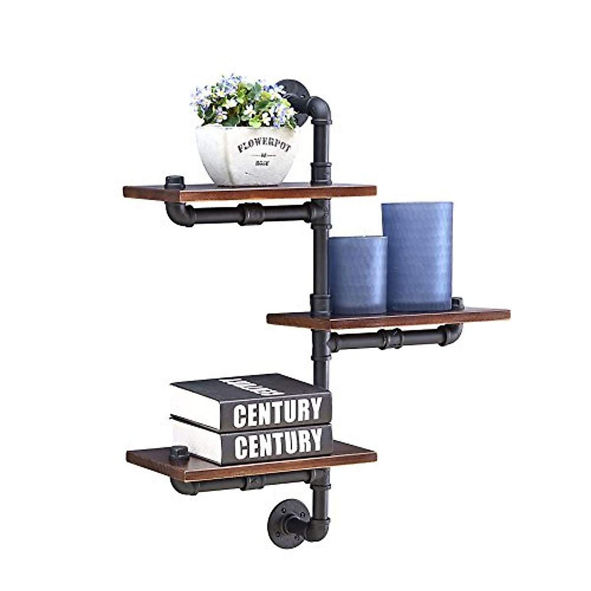 Danya B. 3-Tier Vertical Floating Staggered Industrial Rustic Pipe Shelves - Wall Mount