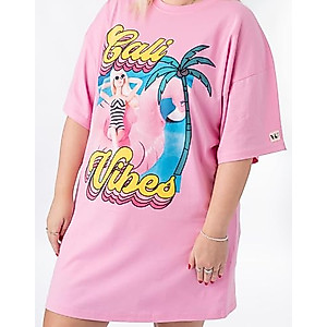 Barbie Womens Oversized T-Shirt Dress | Ladies California Vibes Doll Short Sleeve Summer Outfit | Pink Graphic Tee