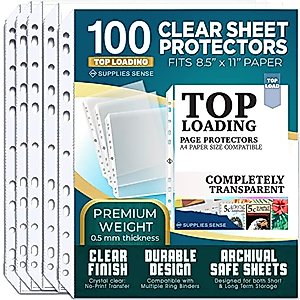 Sheet Protectors for 3 Ring Binder - 100 Premium Clear Plastic Page Protectors for 3 Ring Binder - Sleeves 8.5 x 11 for Paper & Documents