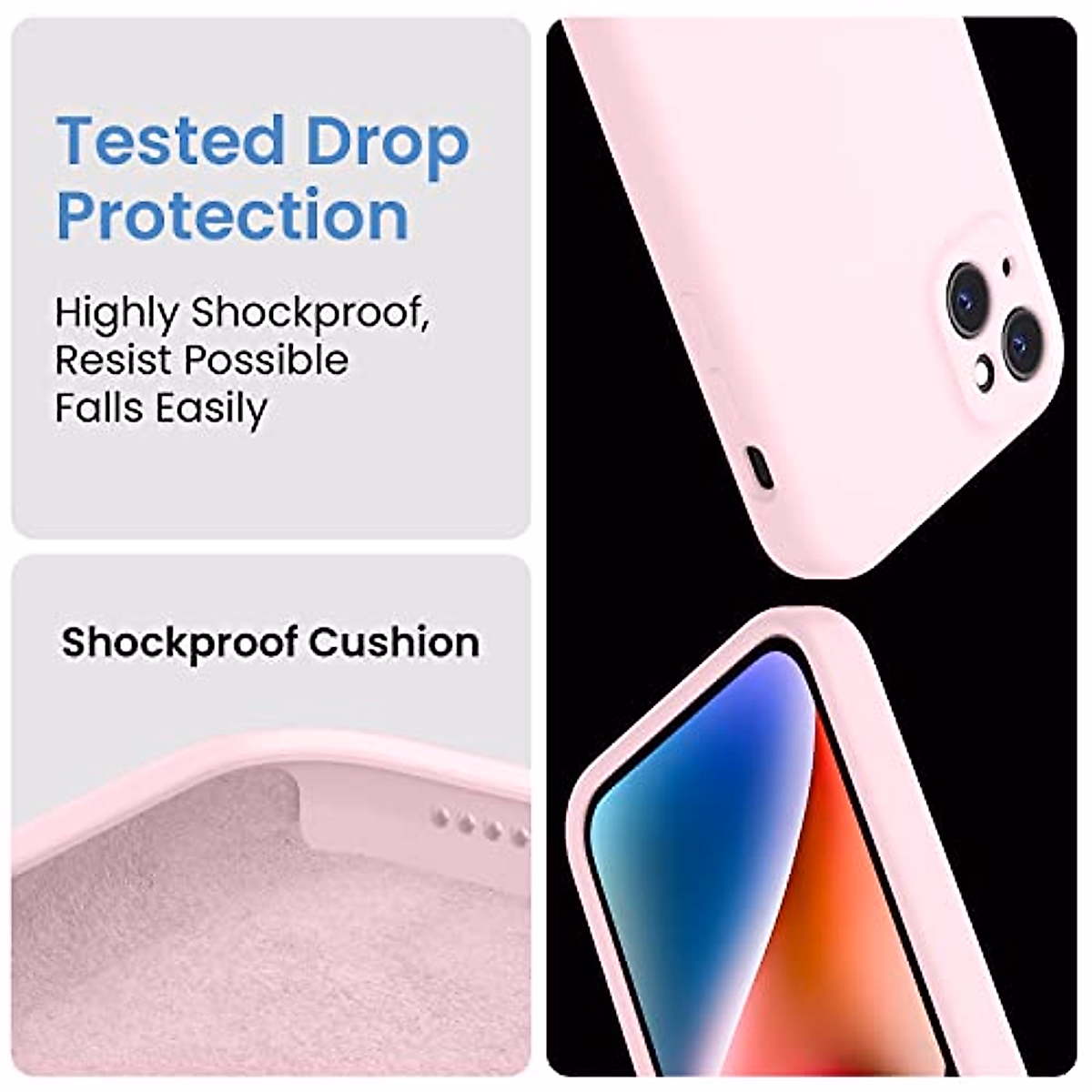 FireNova for iPhone 14 Case, Silicone Upgraded [Camera Protection] Phone Case with [2 Screen Protectors], Soft Anti-Scratch Microfiber Lining Inside, 6.1 inch, Chalk Pink