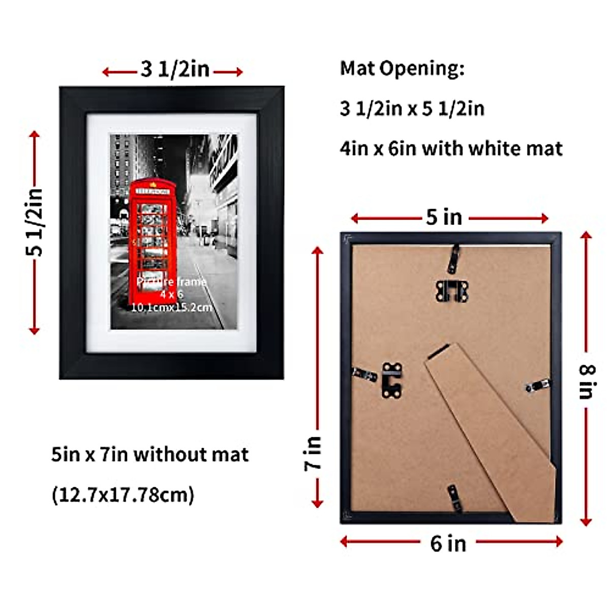 4x6 Black Picture Frame Set of 6, Multi Frames Matted to Display Photos 4x6 with Mat or 5x7 without Mat for Wall and Tabletop